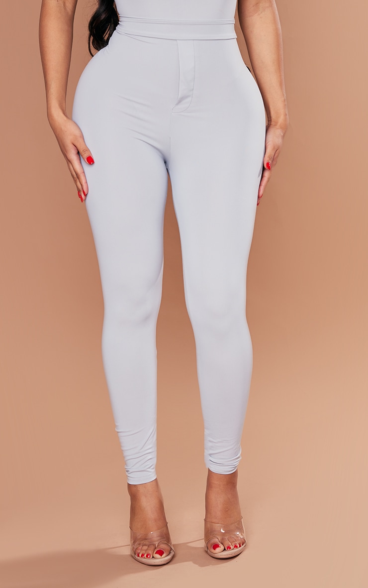 Shape Grey Disco Zip Front Skinny Trousers | PrettyLittleThing CA