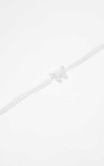 Silver Chain Silver Diamante Butterfly Necklace | Accessories | PLT