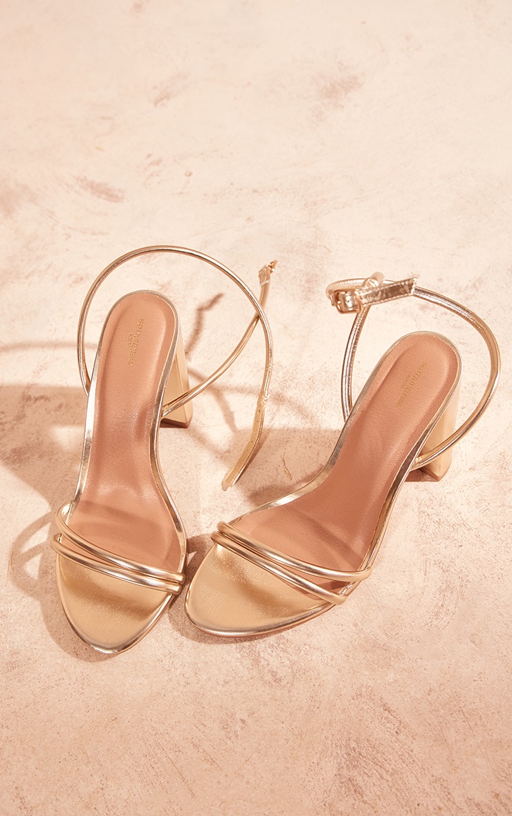 Gold Wide Fit Metallic Barely There Block High Heel Sandals | Footwear ...