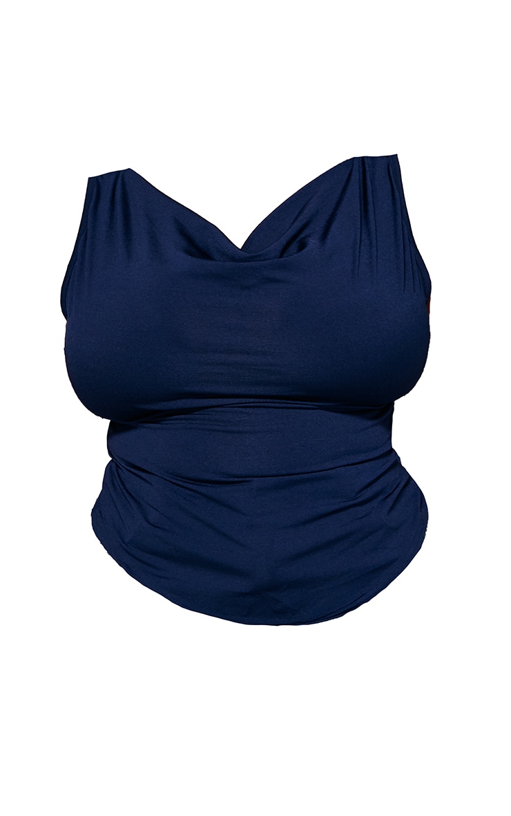 Plus Navy Cowl Front Drape Top | Plus Size | PrettyLittleThing USA