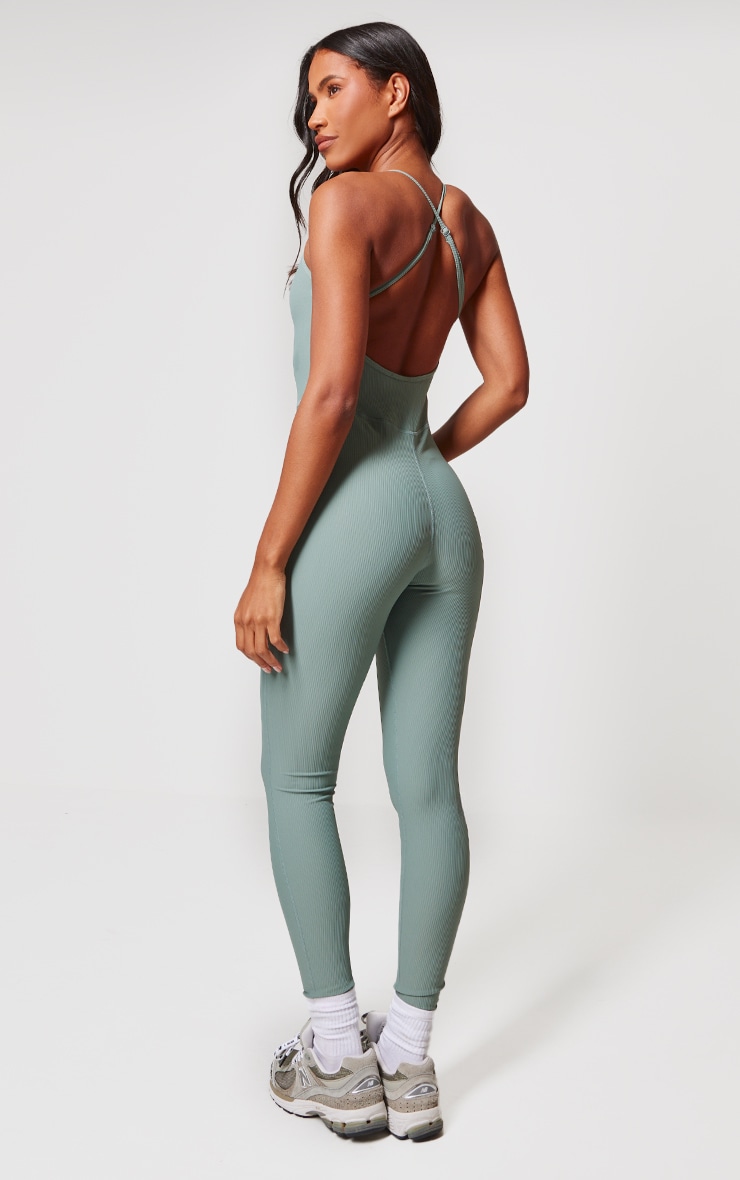 Sea Green Active Rib Long Gym Unitard | Activewear | PrettyLittleThing AUS