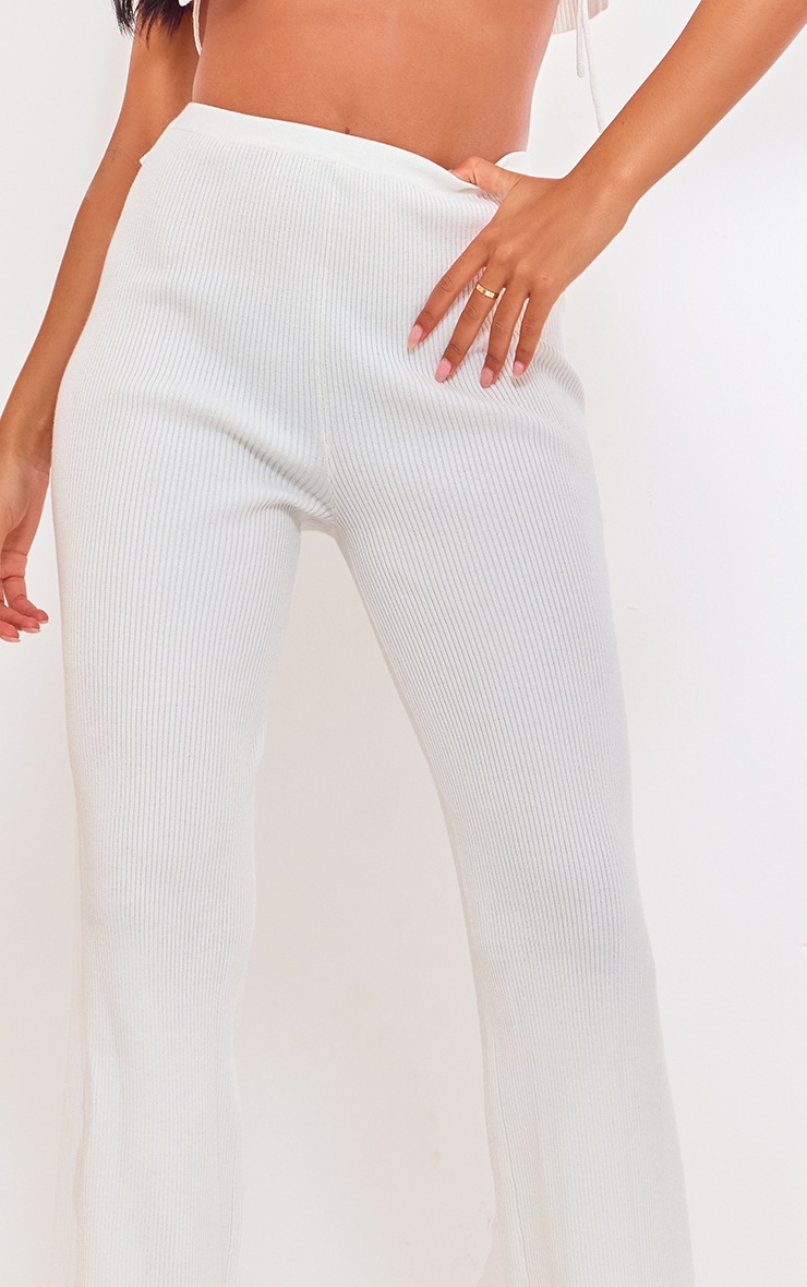 Tall Cream Rib Knit Straight Leg Trousers | Tall | PLT