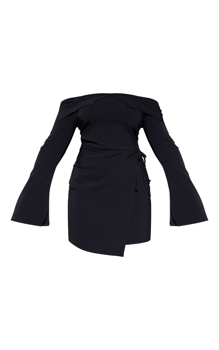 Plus Black Stretch Fold Bardot Wrap Bodycon Dress Plus Size Prettylittlething