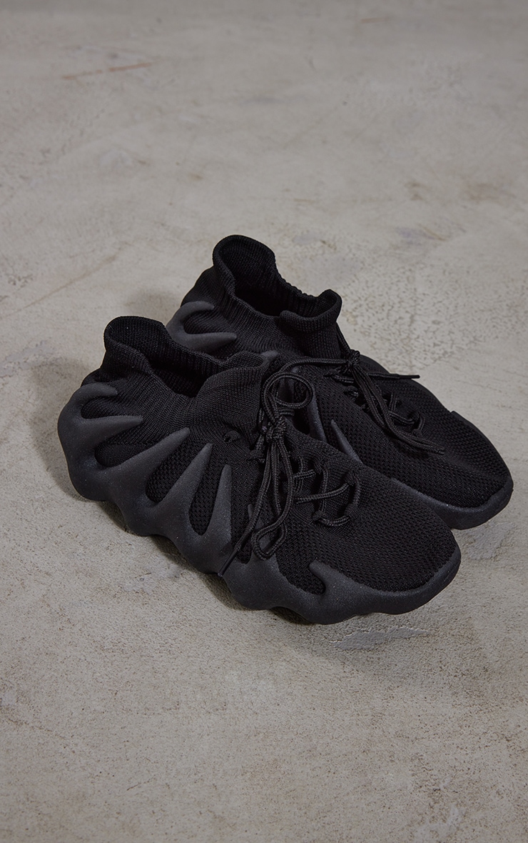 Black Knitted Wave Sole Trainers | Footwear | PLT