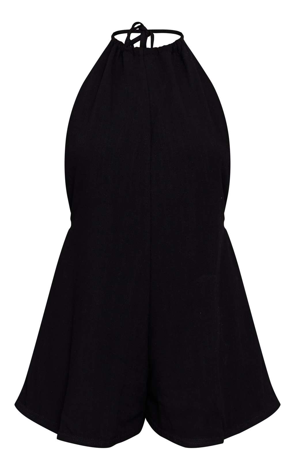 Black Linen Look Halterneck Floaty Playsuit | Dresses | PLT