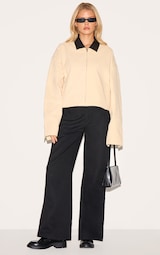 Sand Faux Leather Collar Oversized Cotton Jacket | Outerwear ...