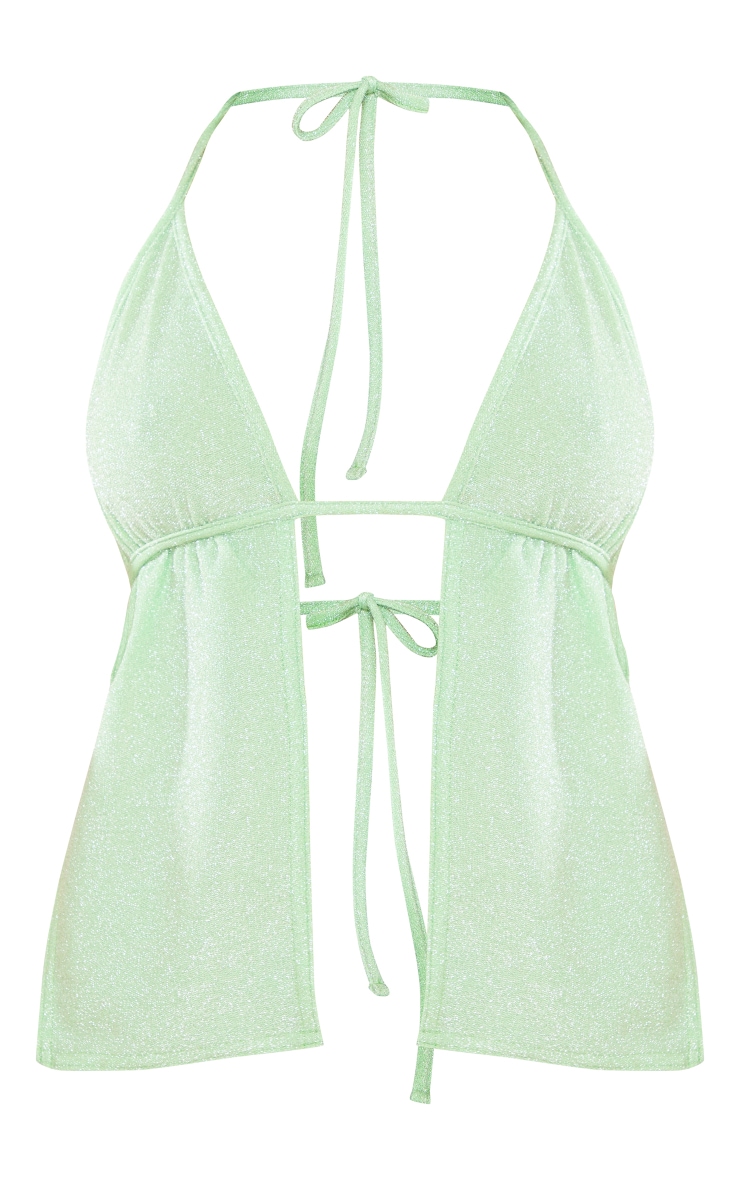 Crop top pailleté vert fendu devant | PrettyLittleThing FR
