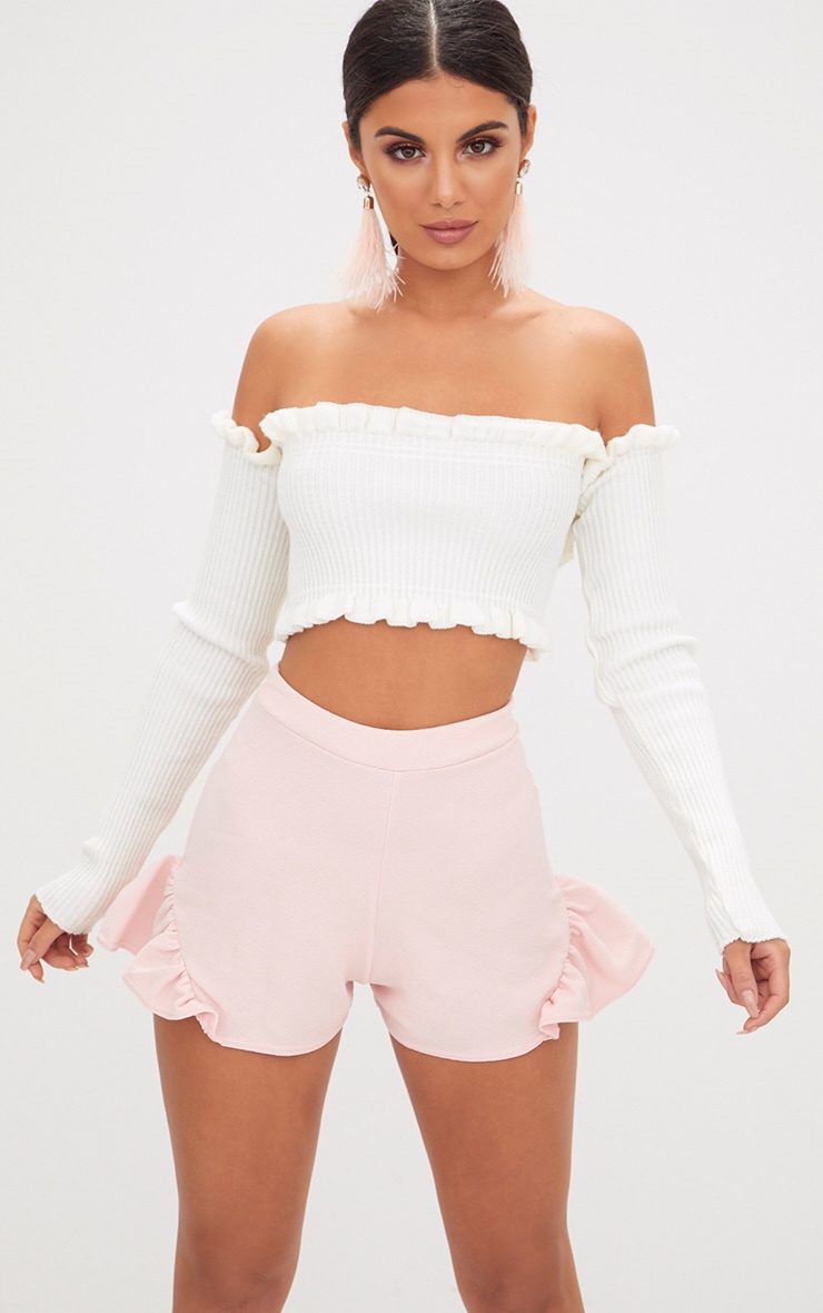 Light Pink Flare Frill Shorts | Shorts | PrettyLittleThing USA