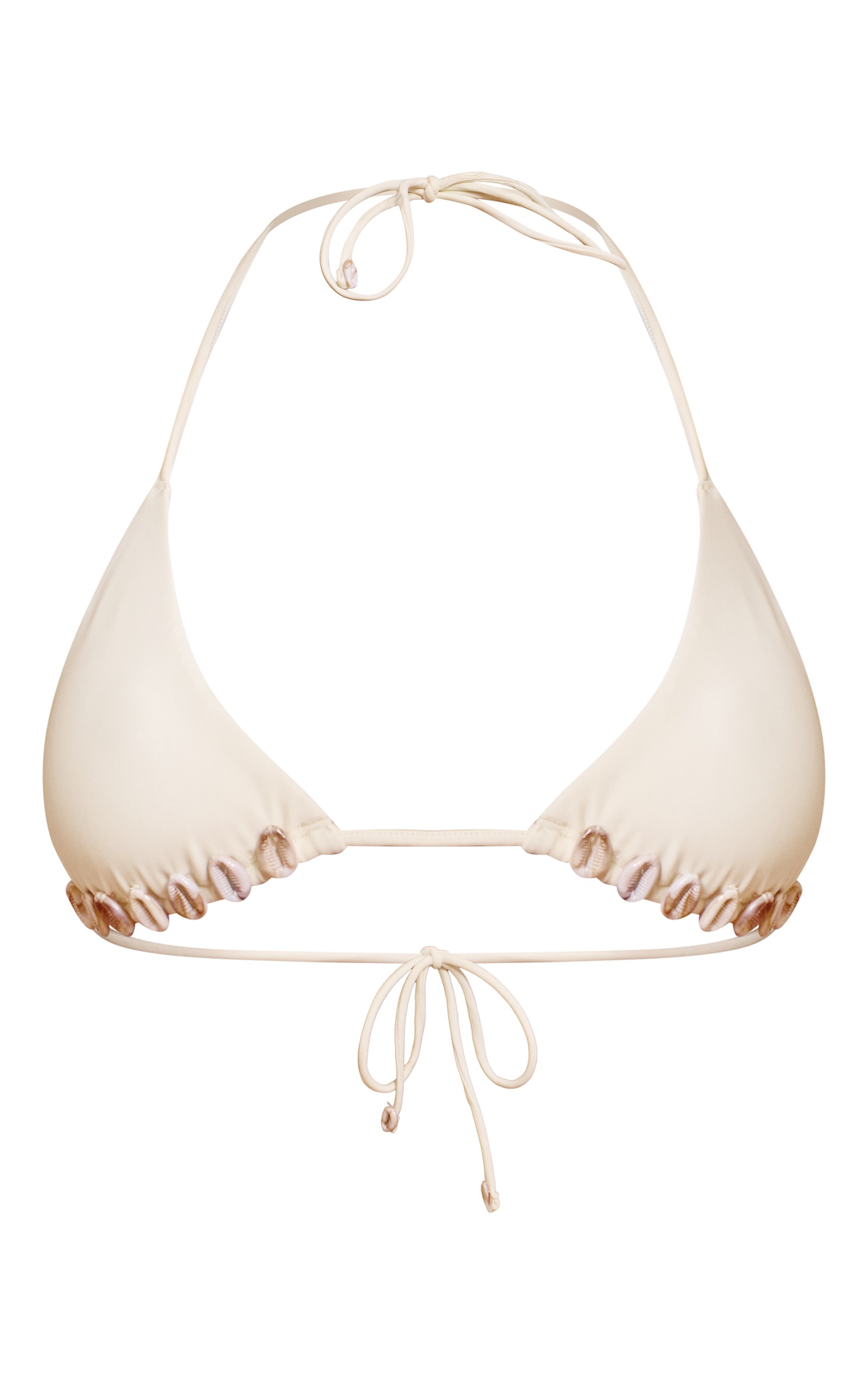 Cream Shell Trim Triangle Bikini Top | Swimwear | PrettyLittleThing USA