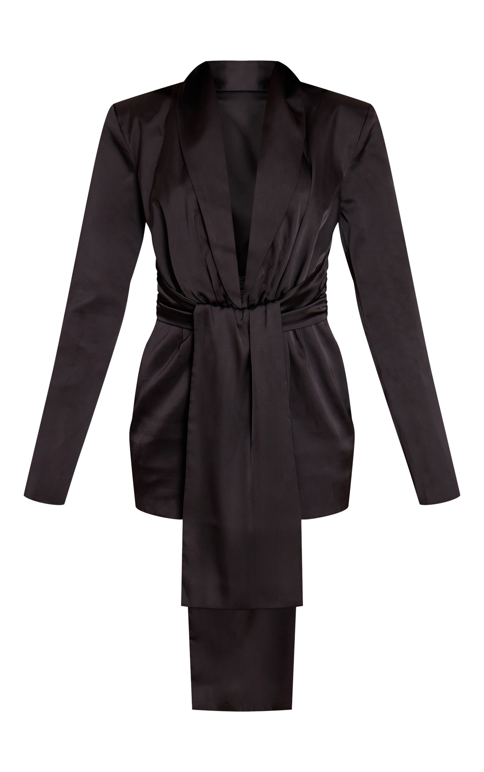 Black Structured Satin Drape Detail Blazer Dress | Dresses | PLT