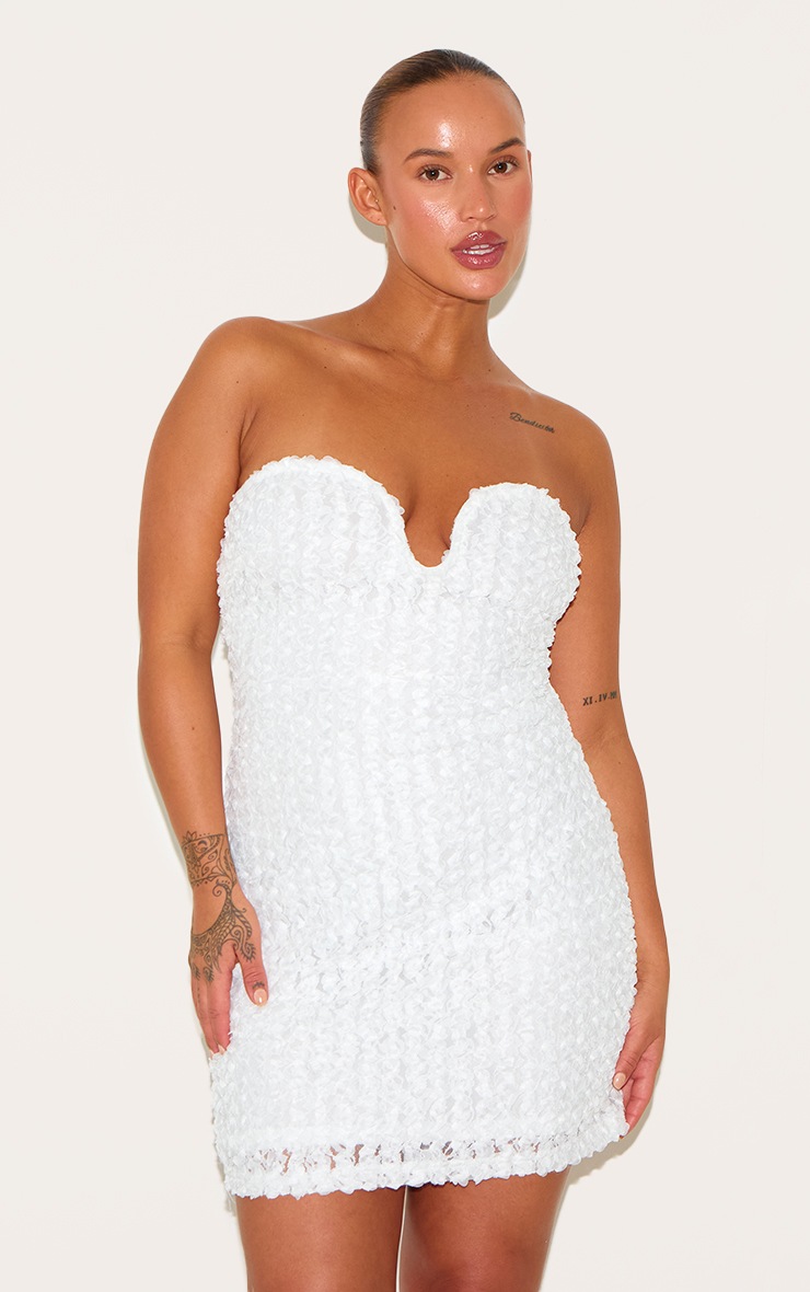 Plus White Texured Wired Bandeau Mini Dress | Plus Size | PLT