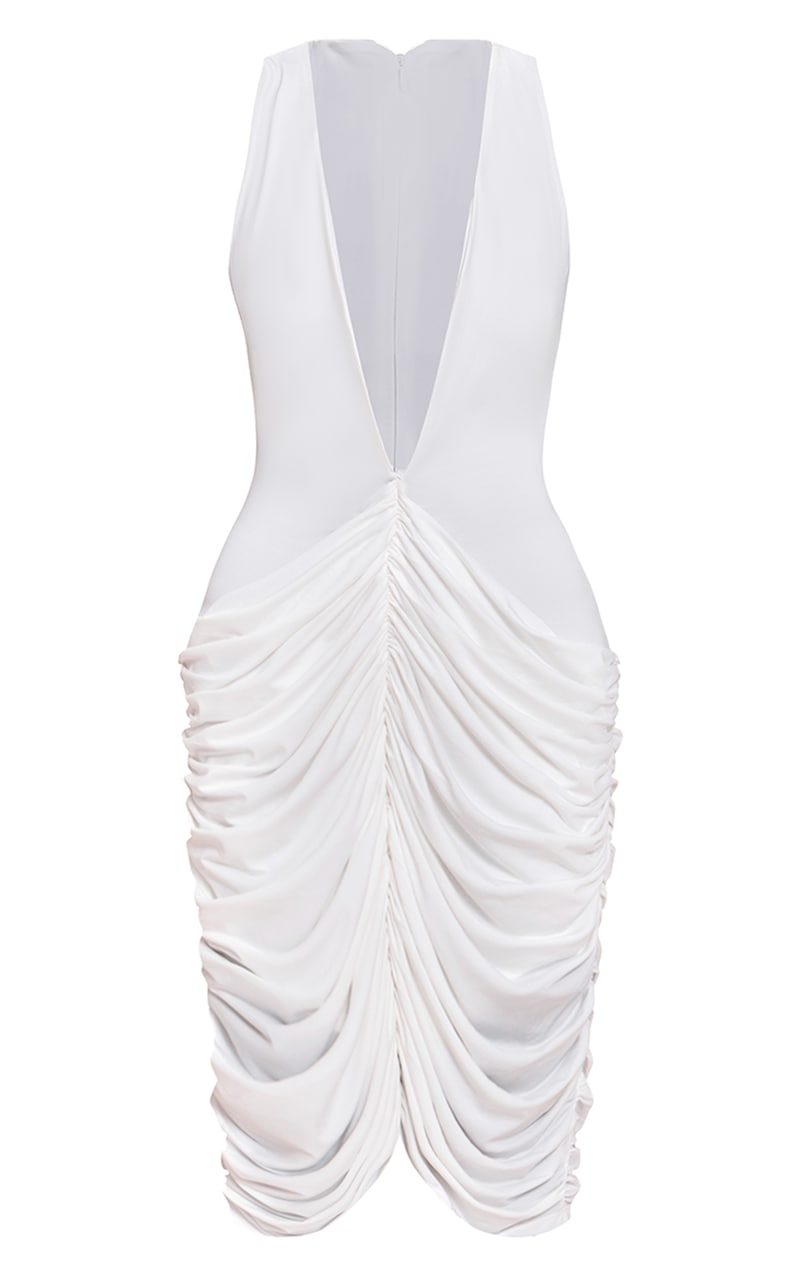 PLT Label White Draped Skirt Plunge Midi Dress | Dresses | PLT