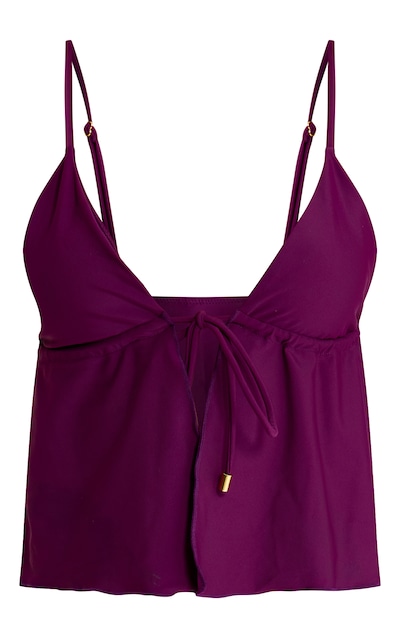Plum Frill Tie Front Tankini Top | Swimwear | PrettyLittleThing USA