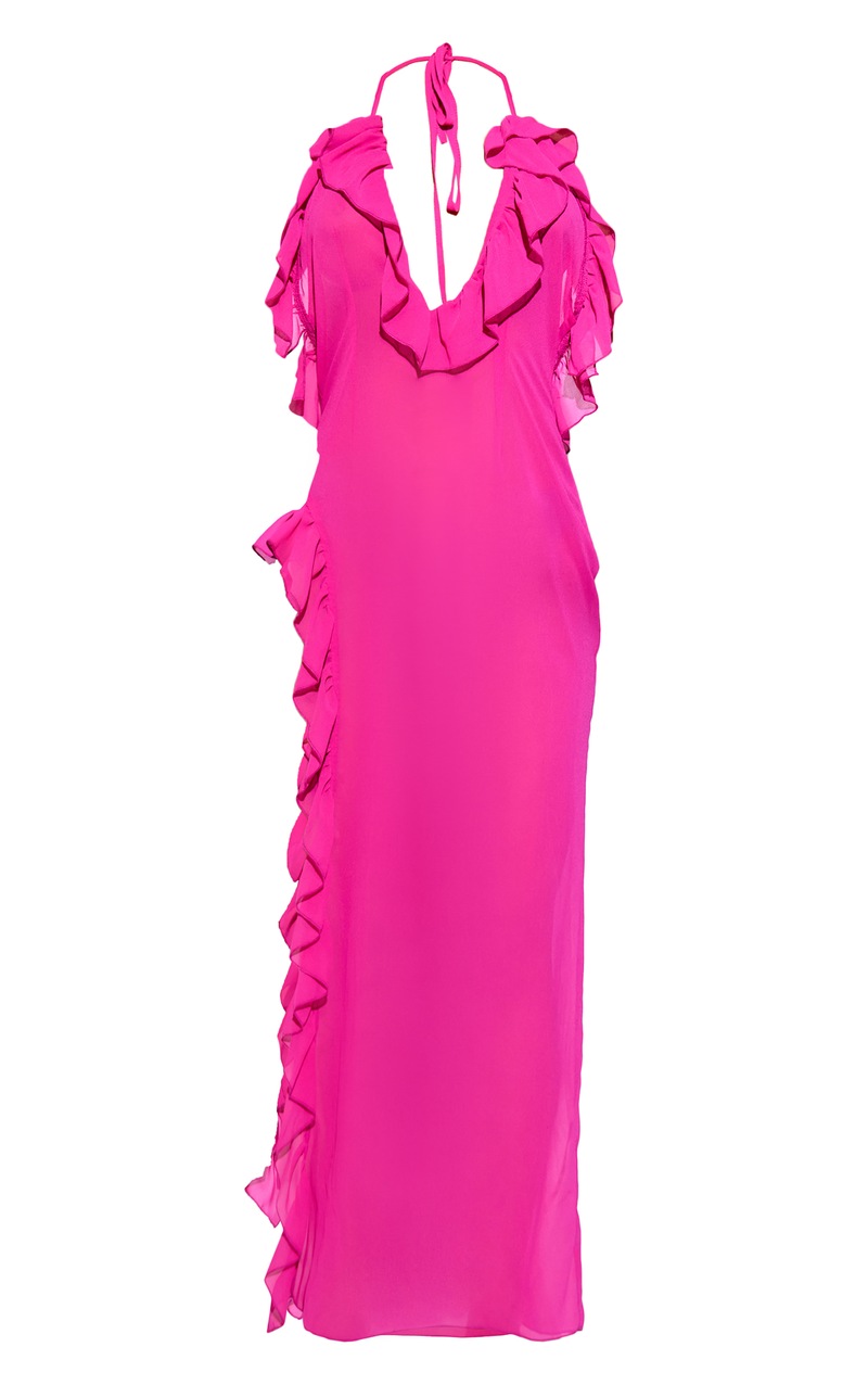 Pink Frill Chiffon Maxi Beach Dress | Swimwear | PLT