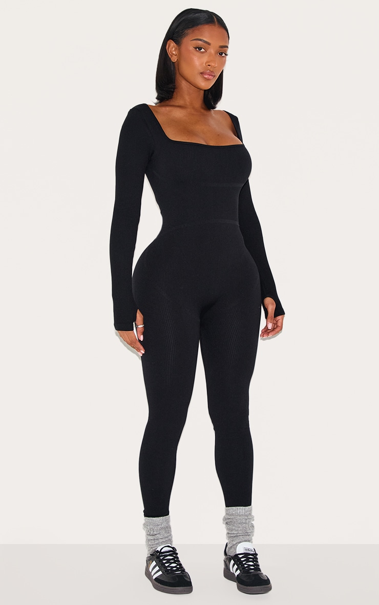 Shape Black Contour Rib Thumb Hole Jumpsuit | Shape | PLT AUS