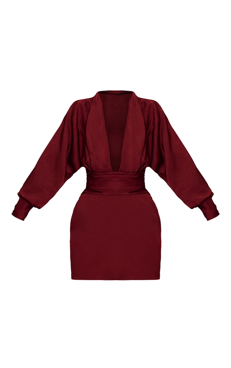 PLT Label Dark Red Hammered Long Sleeve Mini Dress | Dresses ...