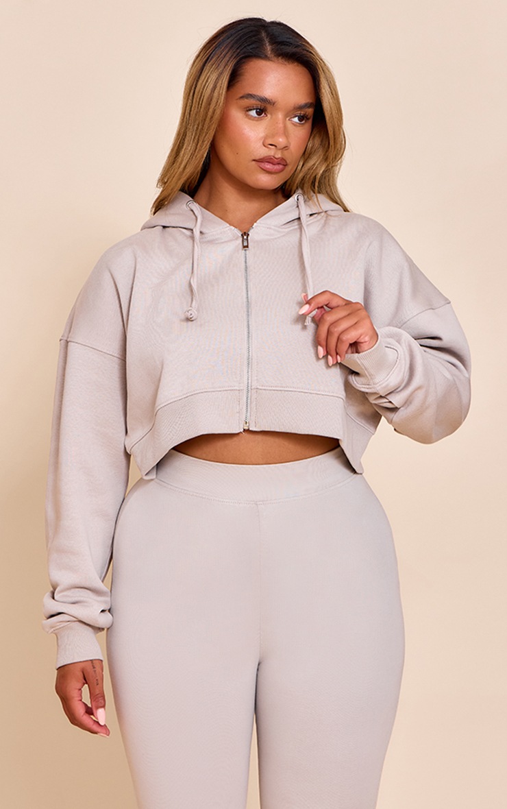 Shape Grey Marl Zip Front Long Sleeve Crop Hoodie | Shape | PLT USA