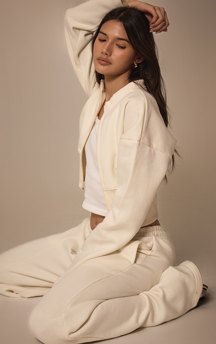 Cream Seam Detail Wide Leg Joggers | Athleisure | PLT