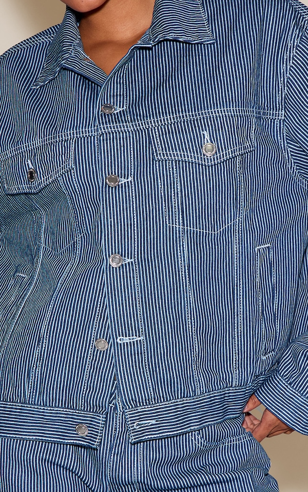 Dark Blue Striped Classic Denim Jacket | Denim | PLT