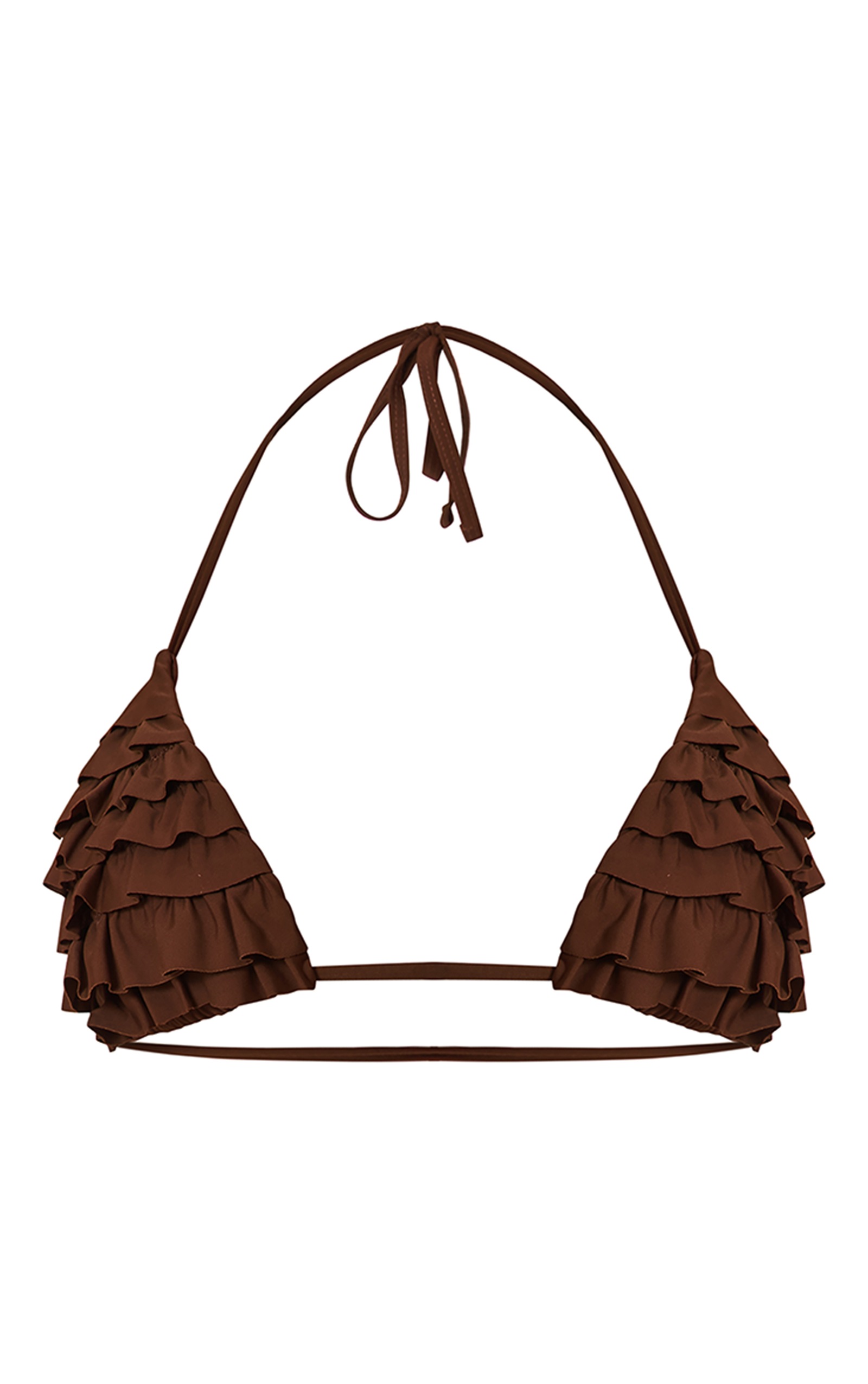Chocolate Ruffle Triangle Bikini Top | Swimwear | PrettyLittleThing USA