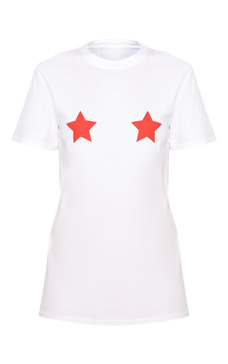 Red Star Print Oversized T Shirt | PrettyLittleThing USA