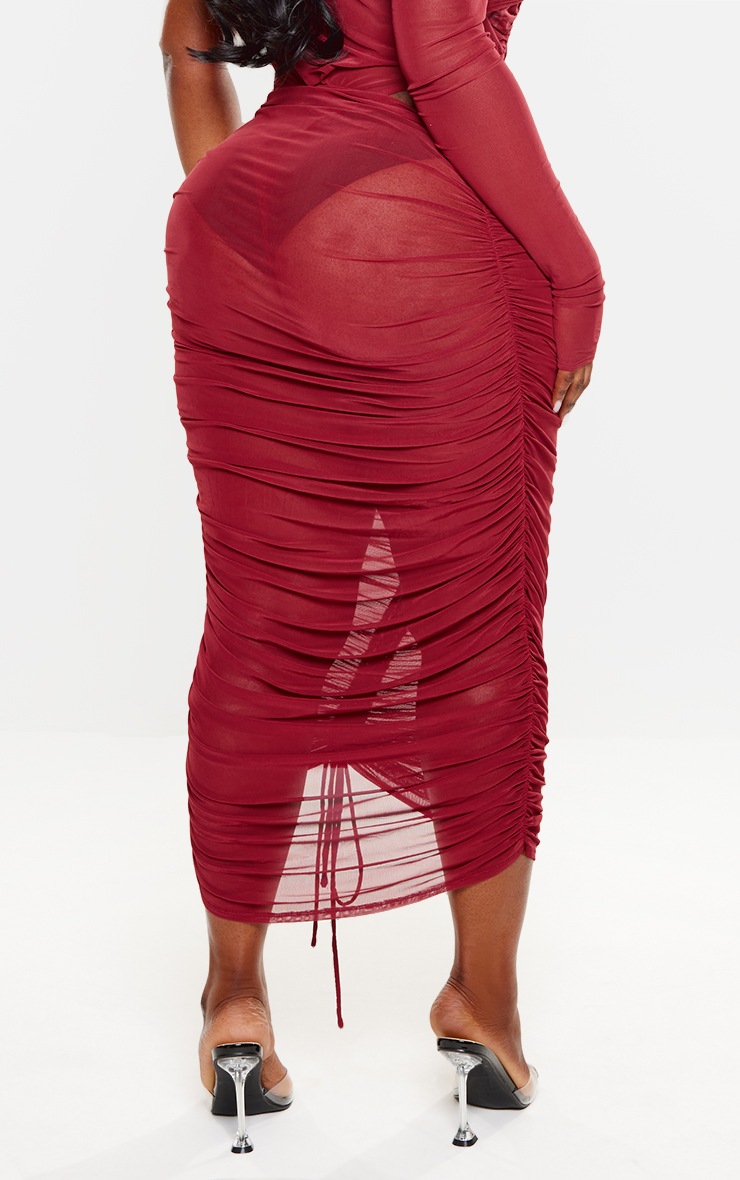 Plus Burgundy Extreme Ruched Seam Midaxi Skirt | Plus Size ...