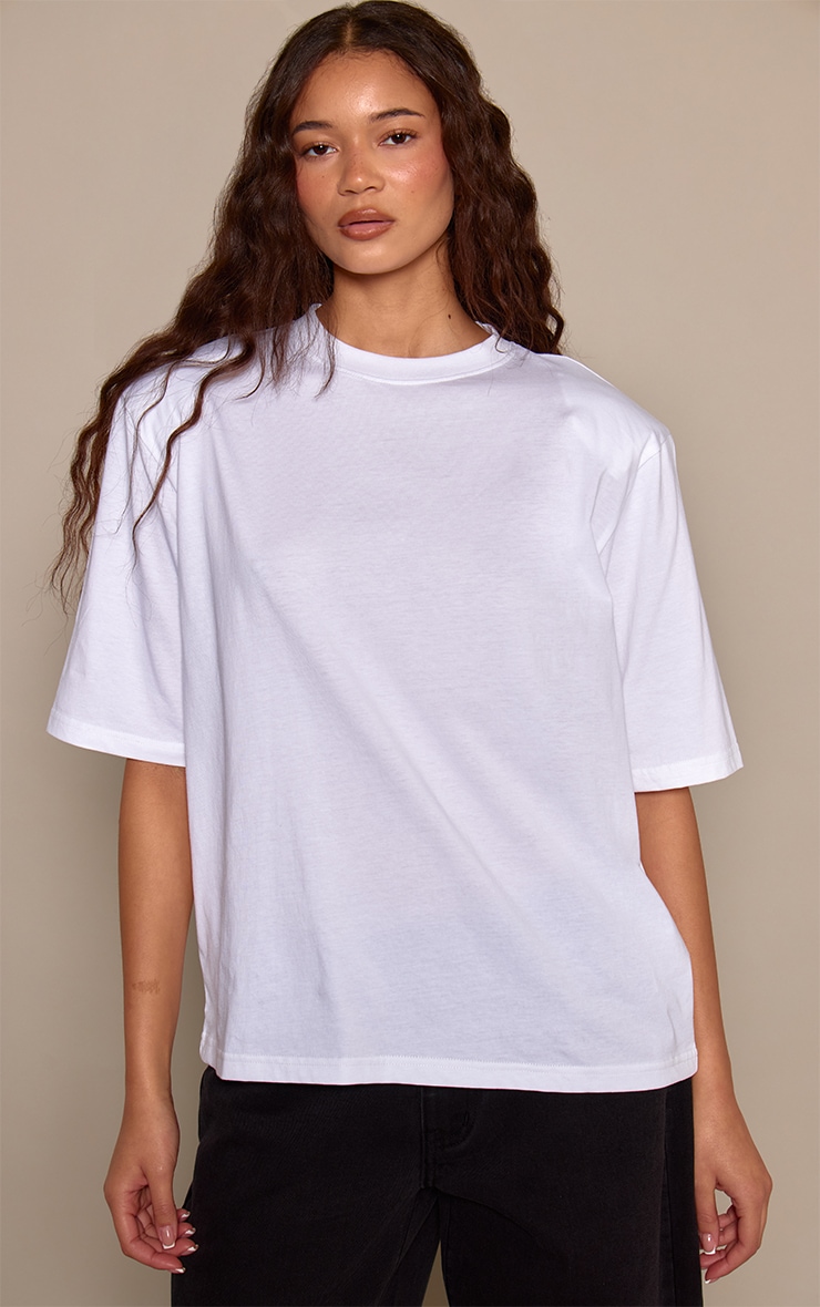 White Shoulder Detail Boxy T-Shirt | Tops | PrettyLittleThing USA