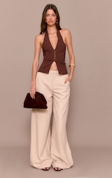 Chocolate Bengaline Button Up Halterneck Long Top | Tops ...