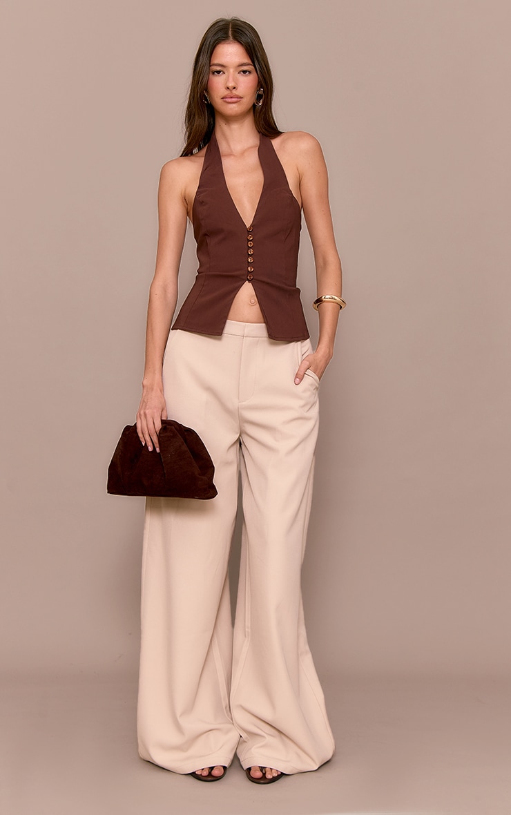 Chocolate Bengaline Button Up Halterneck Long Top | Tops ...