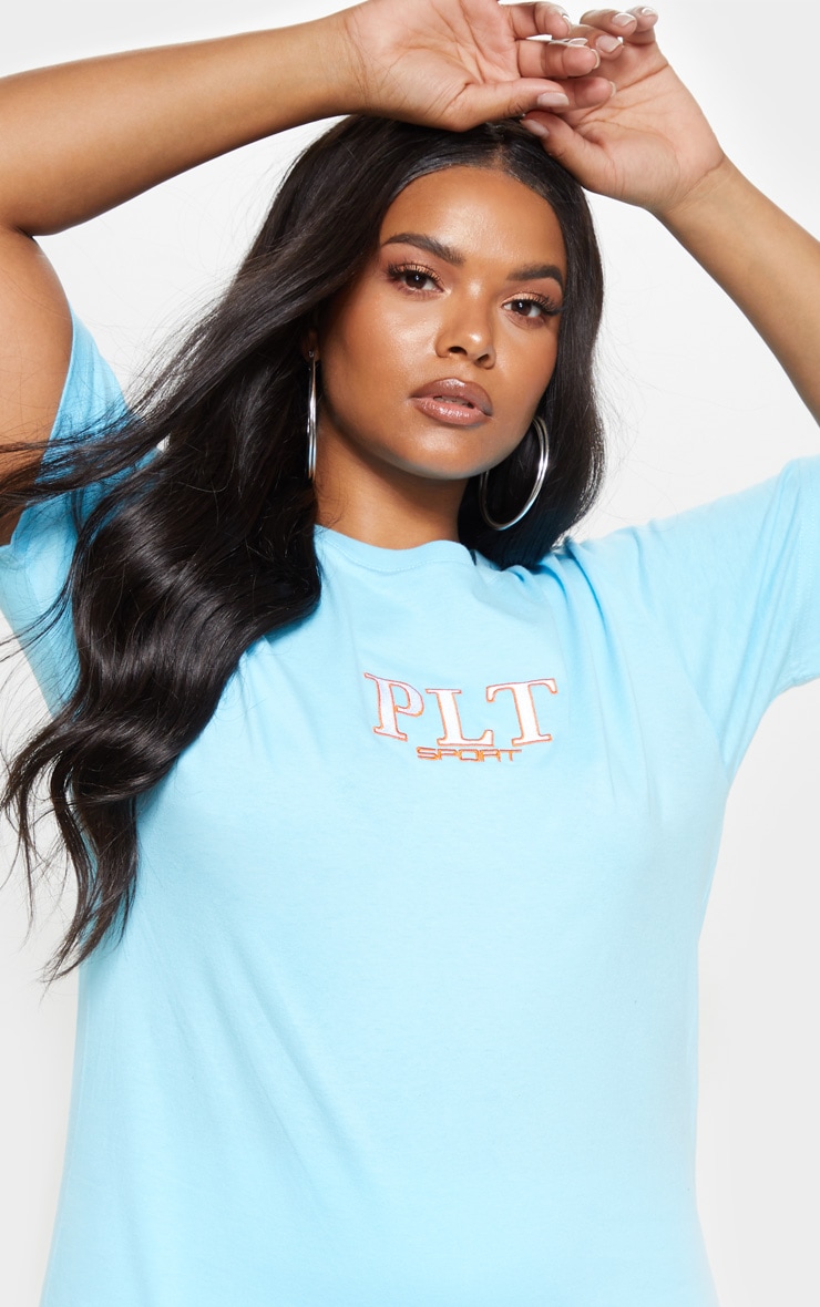 Plt Plus Baby Blue Embroidered T Shirt | PLT QA