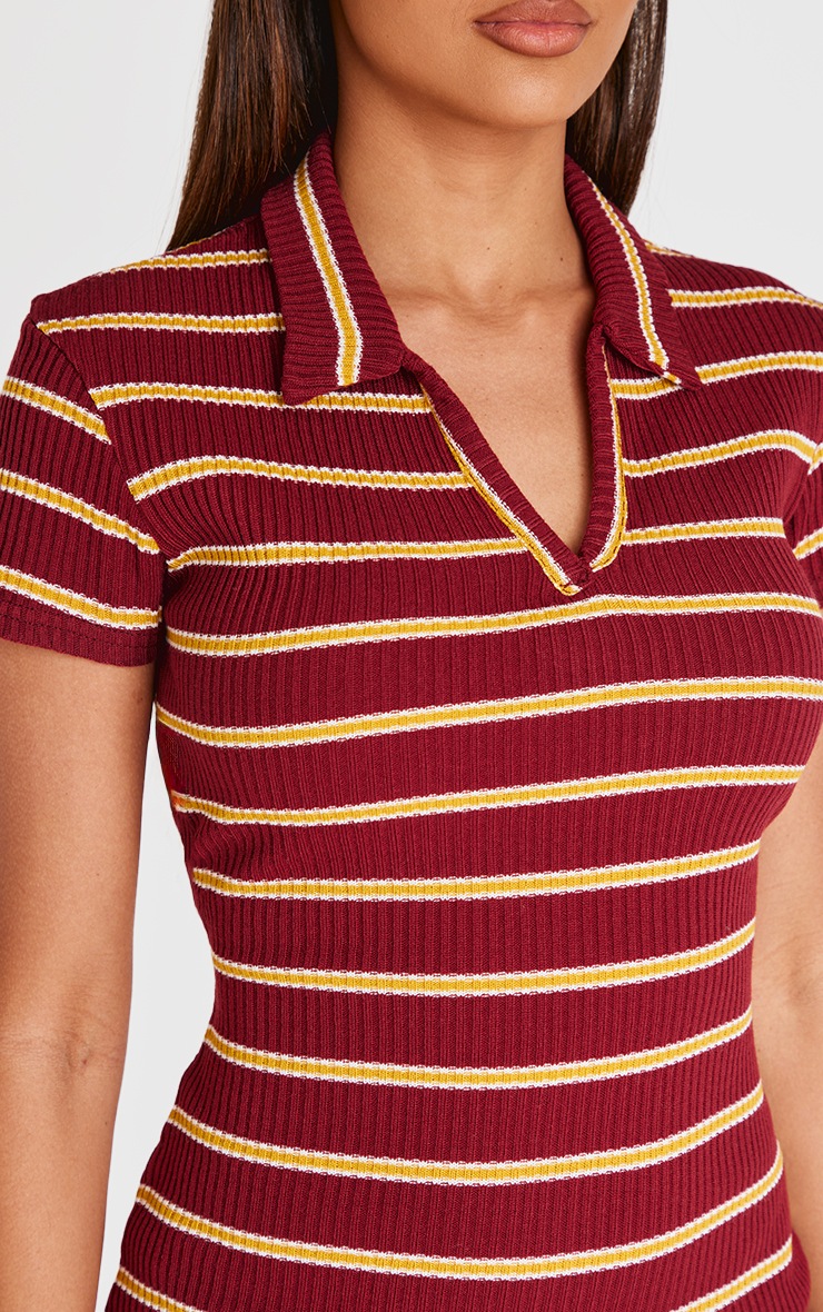 Burgundy Collar Striped Bodycon Dress | Dresses | PLT USA