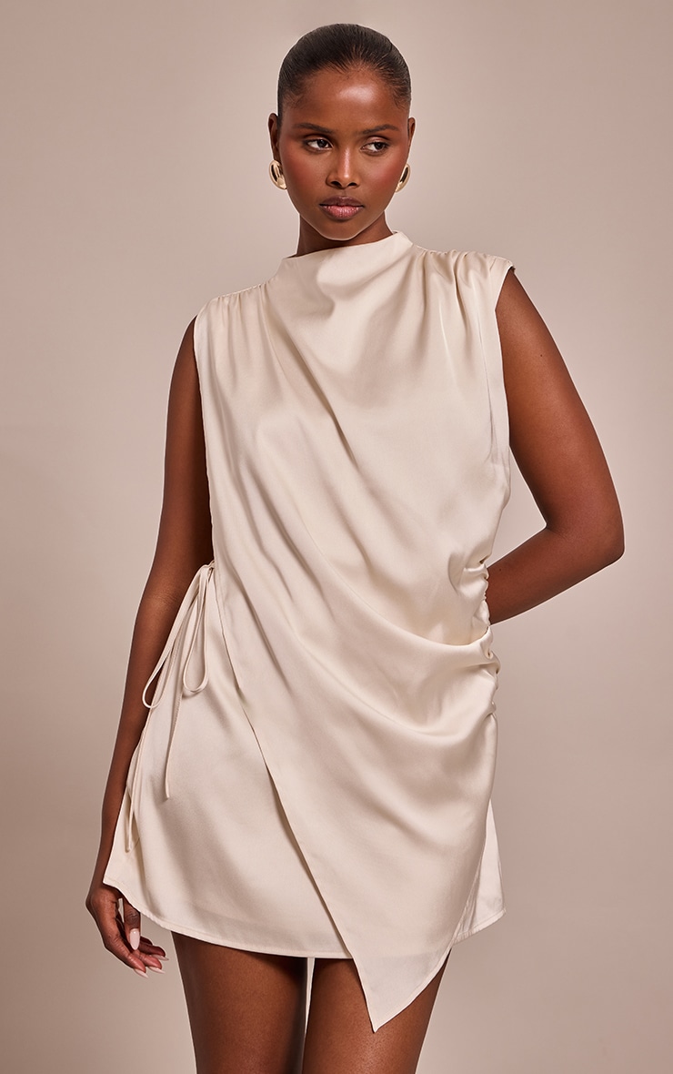 Robe Mini Drapée À Nouer En Matière Ée Crème | Robes | PLT FR