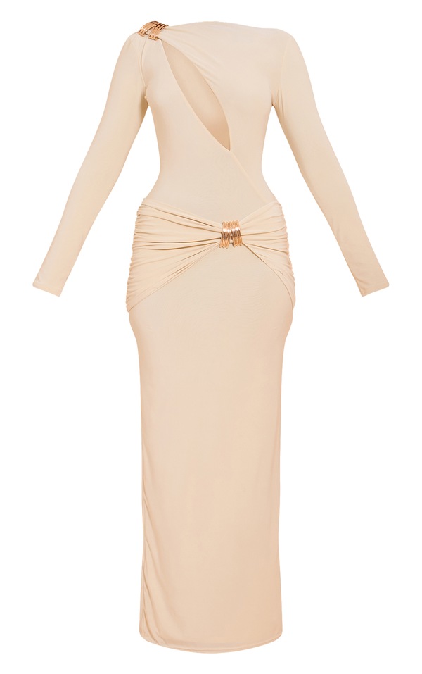 Cream Double Layer Slinky Cut Out Trim Maxi Dress | Dresses ...