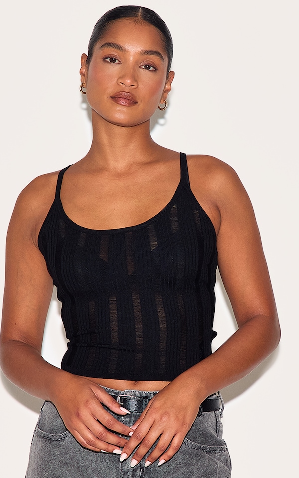Black Ladder Knit Cami Top | Knitwear | PLT USA