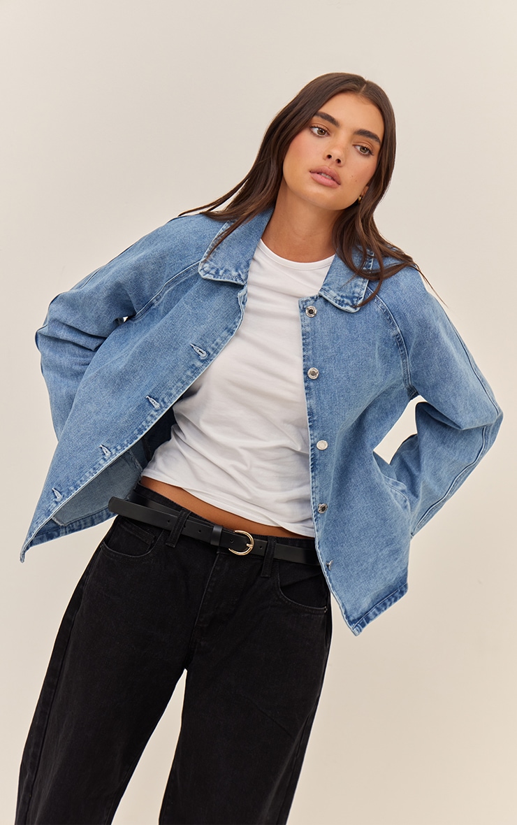 Mid Blue Oversized Denim Car Coat | Denim | PLT USA