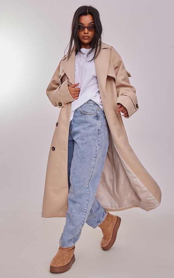 Oatmeal Wool Double Breasted Military Trim Coat | Outerwear | PLT