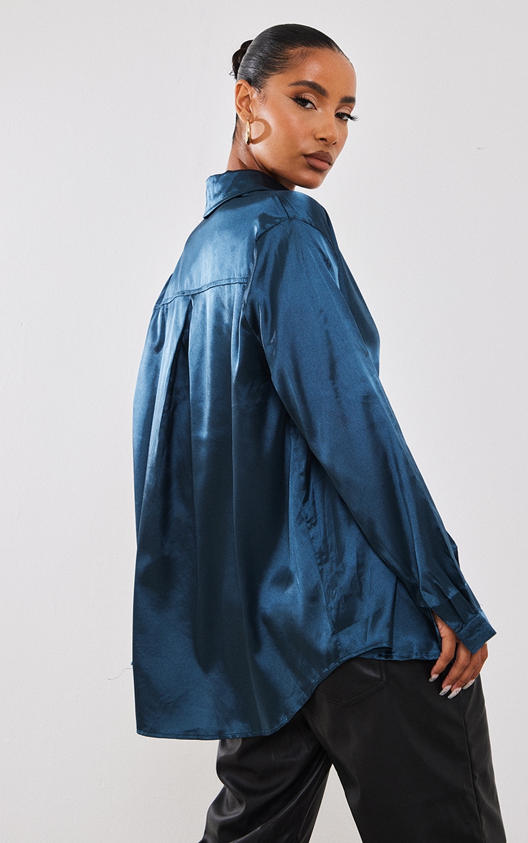 Teal Satin Button Front Shirt | Tops | PLT