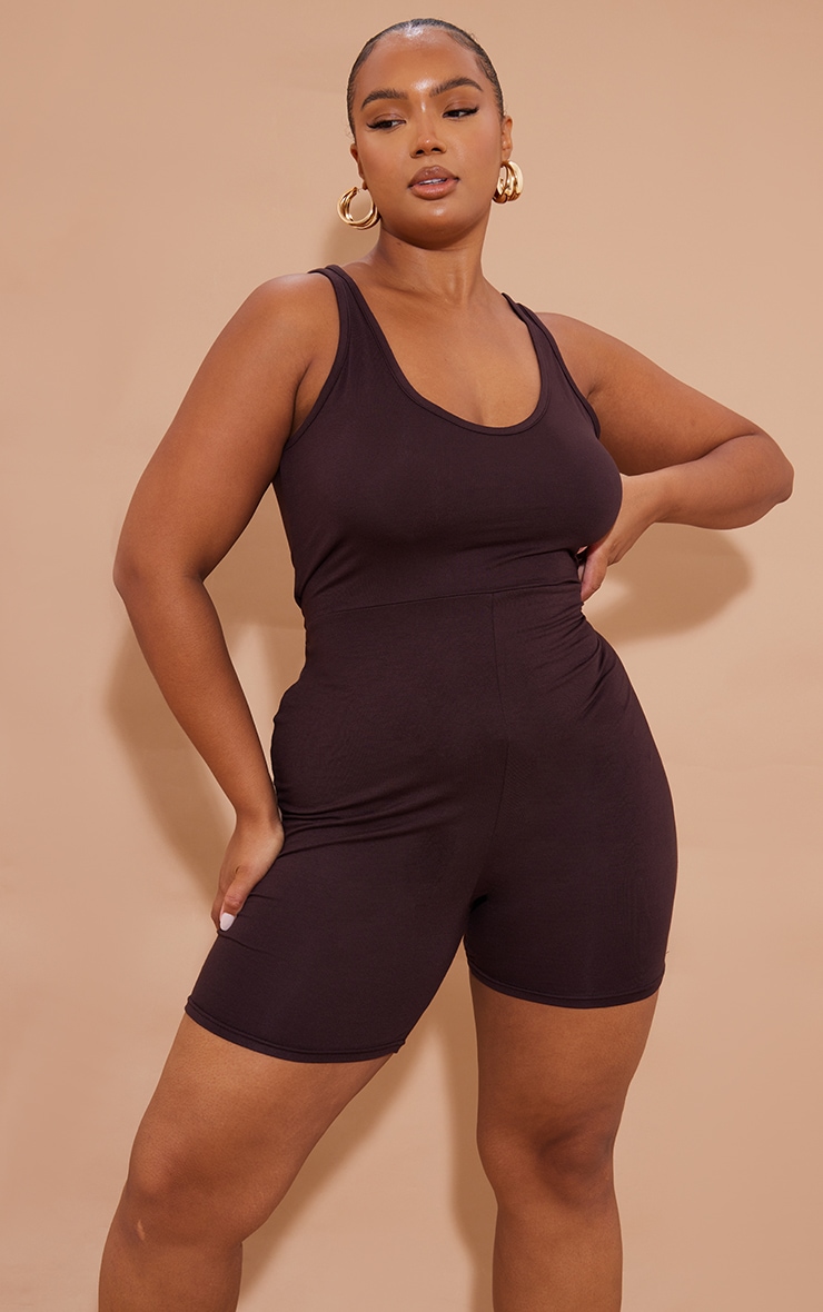 Plus Chocolate Plunge Front Unitard | PrettyLittleThing USA