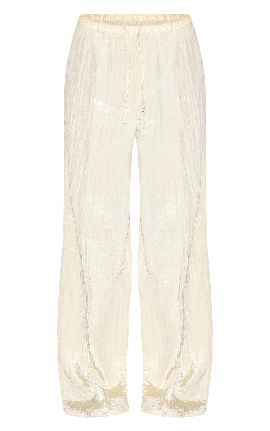 Cream Crinkle Satin Drawstring Low Rise Trouser | Bottoms | PLT