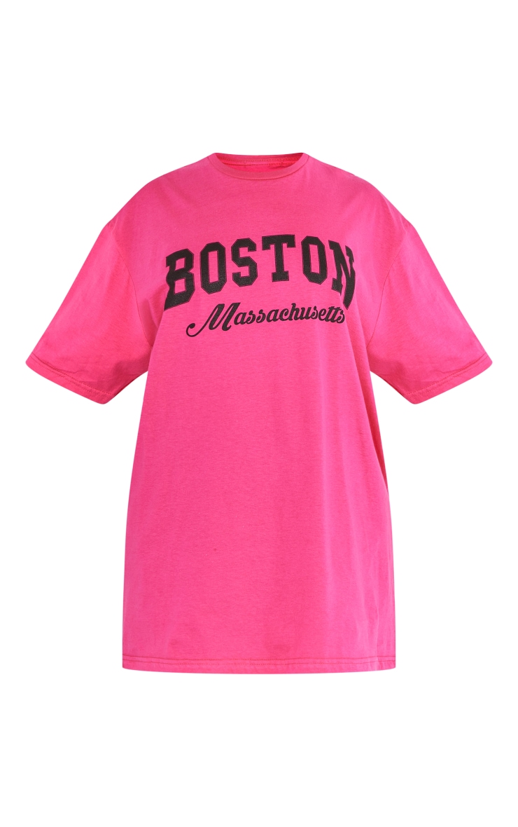 Hot Pink Boston Oversized T Shirt | Tops | PrettyLittleThing UAE