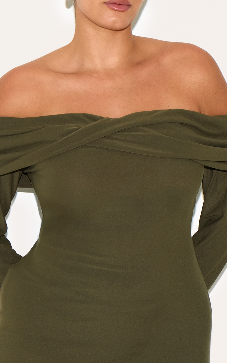 Plus Khaki Soft Touch Twist Bardot Bodycon Dress | Plus Size | PLT