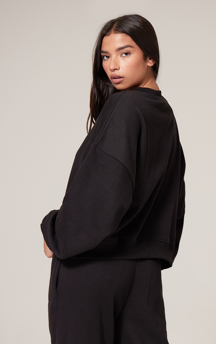 PLT Black Boxy Embroidered Sweatshirt | Athleisure | PrettyLittleThing AUS