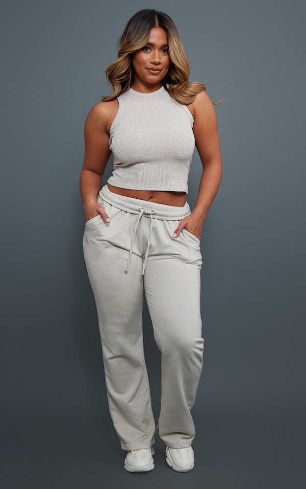 Shape Jogging Large Gris Pierre À Taille Repliée | PrettyLittleThing FR