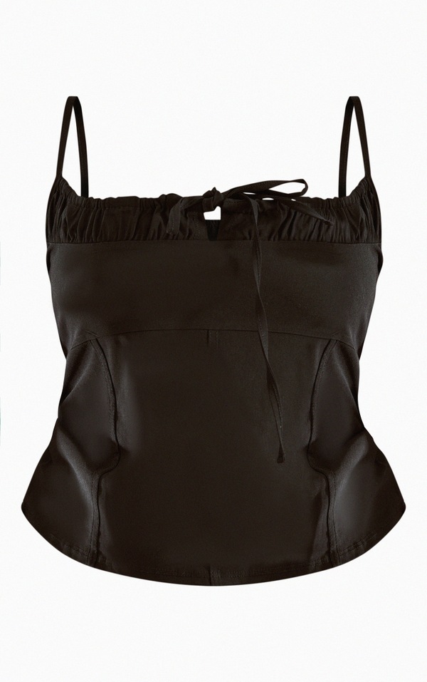 Plus Black Stretch Woven Tie Front Top | Plus Size | PLT