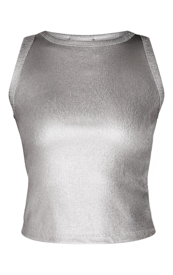 Dark Grey Metallic Ribbed Racer Long Vest Top | Tops | PLT USA