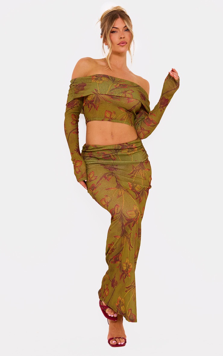 Green Floral Burnout Fold Over Hem Low Rise Skirt | Co-ords | PLT USA