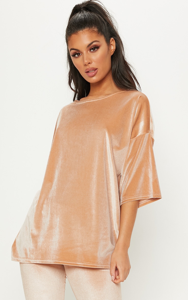 Stone Oversized Velvet T Shirt | Tops | PrettyLittleThing USA