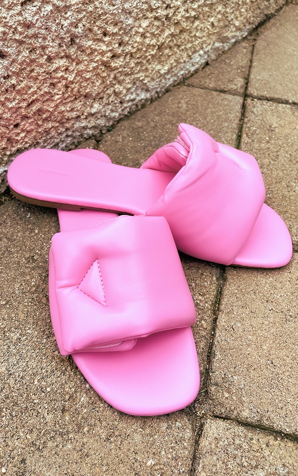 Pink Round Toe Padded Velcro Strap Slider Sandals | Footwear ...