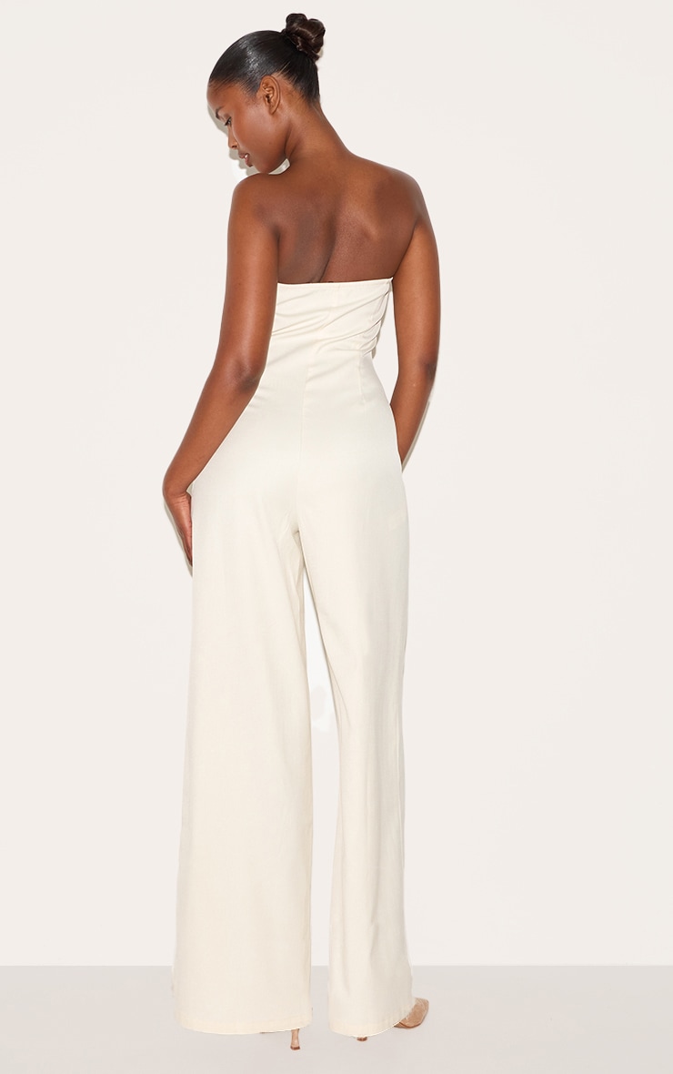 Cream Tailored Woven Wide Leg Bandeau Jumpsuit | Dresses | PLT USA