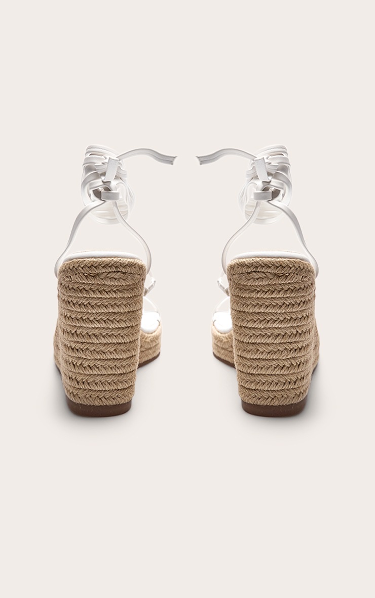 White Pu Square Toe Espadrille High Heeled Wedges | Footwear | PLT
